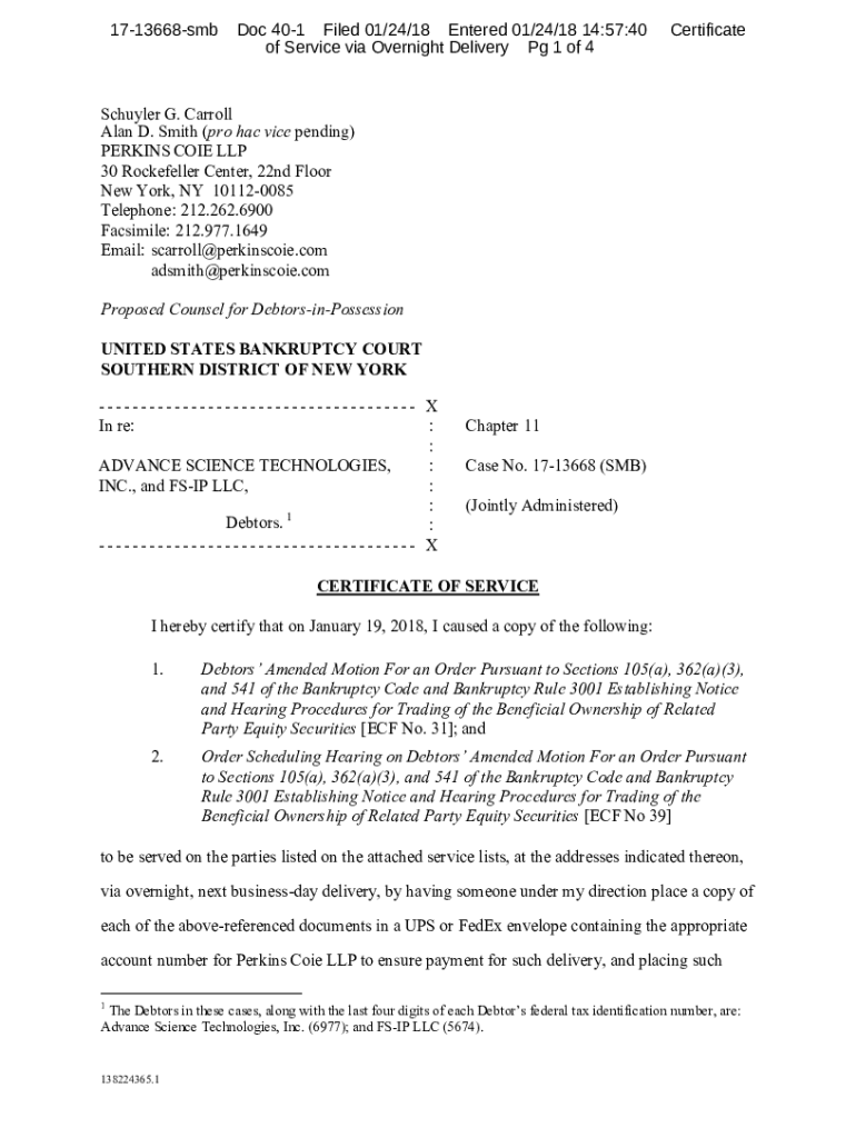 Fillable Online Schuyler G. Carroll Alan D. Smith (pro hac vice pending ...