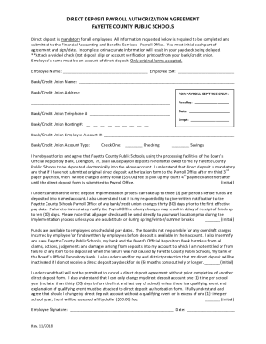 Fillable Online DIRECT DEPOSIT PAYROLL AUTHORIZATION AGREEMENT ... Fax ...