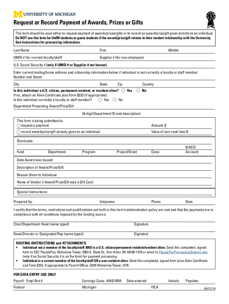 Fillable Online Request or Record Payment of Awards, Prizes or Gifts Fax Email Print - pdfFiller