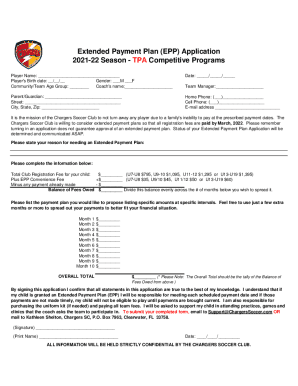 Fillable Online Extended Payment Plan (EPP) Application 2021-22 Season ...