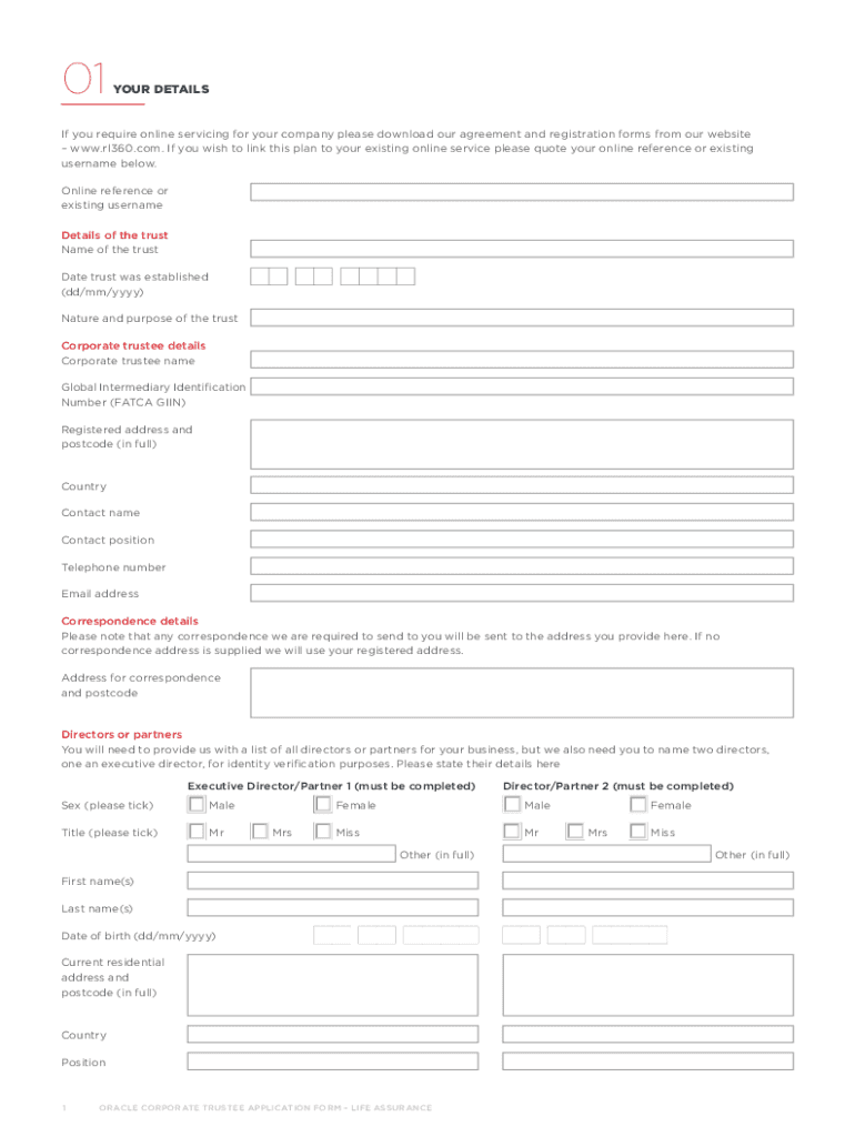 Fillable Online Oracle Corporate Trustee Application Form - Life ...