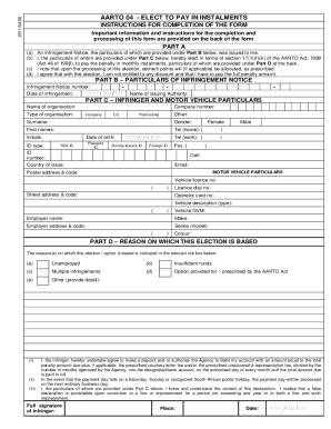 Fillable Online aarto 04 - elect to pay in instalments - instructions ...