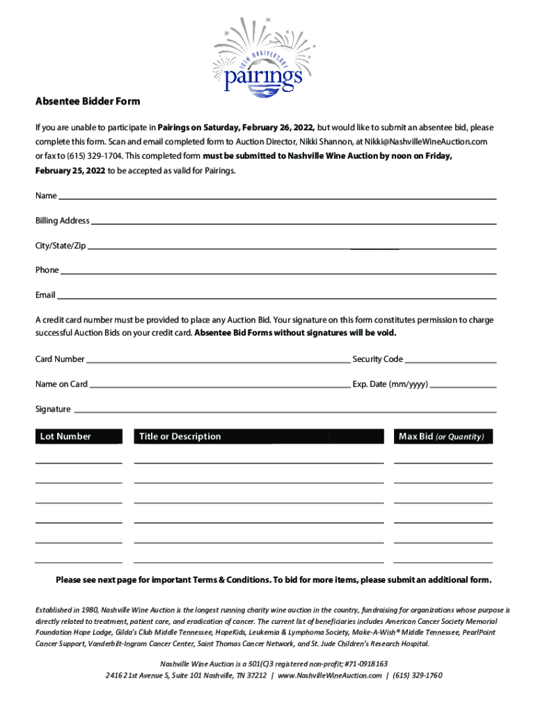Fillable Online Absentee Bidder Form Fax Email Print - pdfFiller