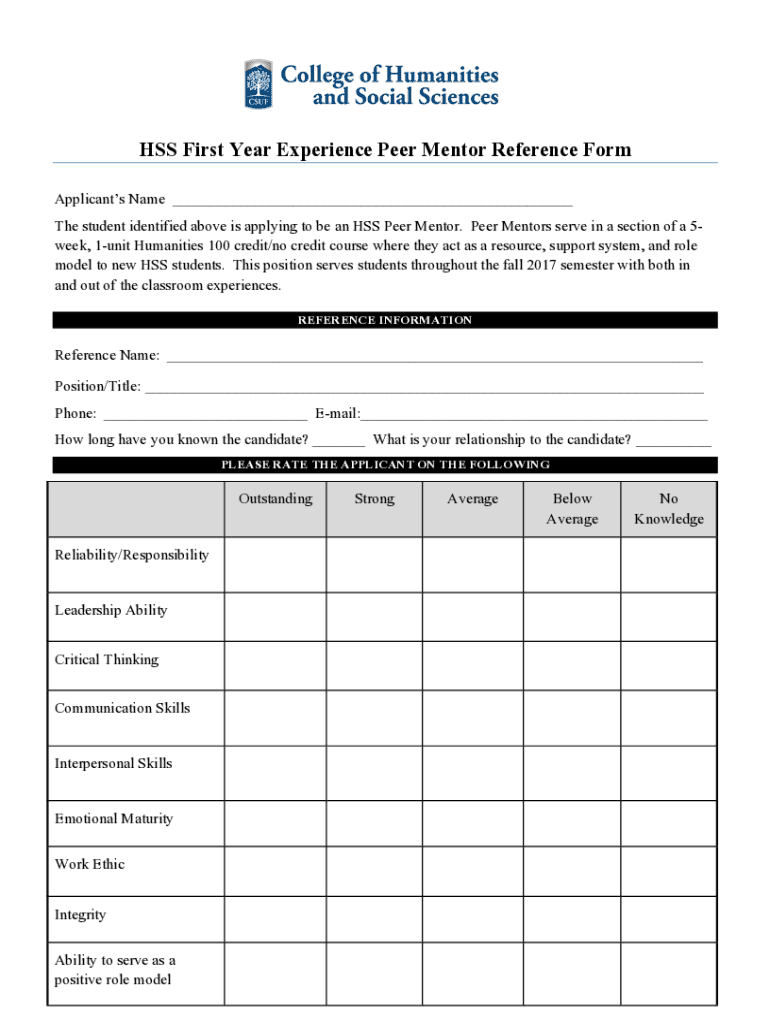 Fillable Online hss fullerton US 101- First Year Seminar Peer Mentor ...