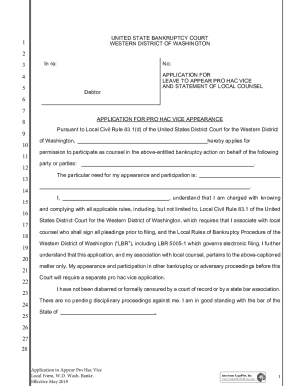 Fillable Online APPLICATION FOR LEAVE TO APPEAR PRO HAC VICE ... Fax ...