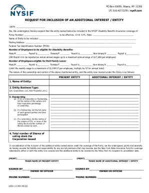 Fillable Online REQUEST FOR INCLUSION OF AN ADDITIONAL INTEREST ...