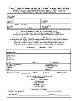 Fillable Online Application For Search Of Birth Certificate Fax Email Print - pdfFiller