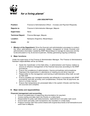 Fillable Online Finance Manager Job Description Sample Template Fax ...