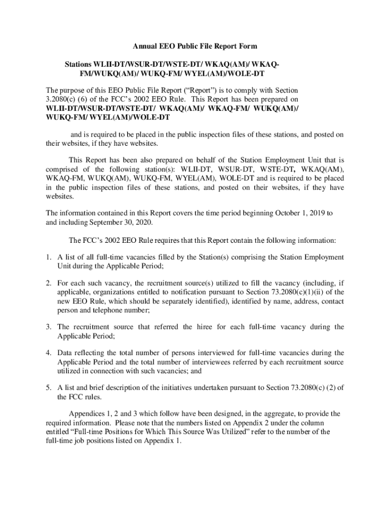Fillable Online Annual EEO Public File Report Form Stations WLII-DT ...