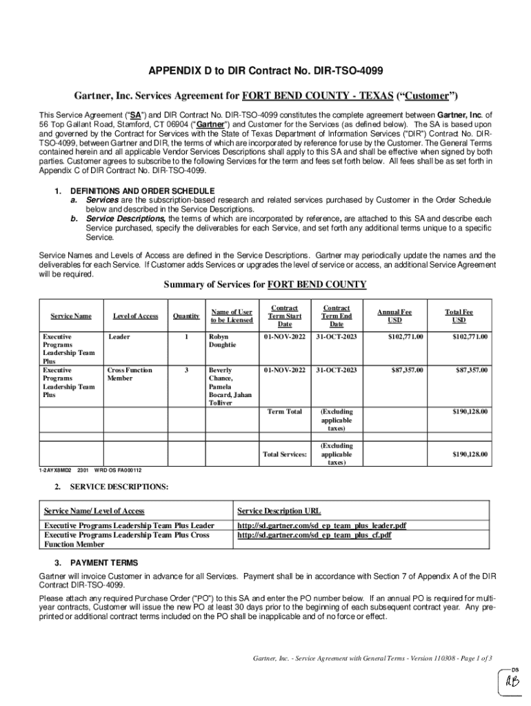 Fillable Online APPENDIX D to DIR Contract No. DIR-TSO-4099 Gartner ...