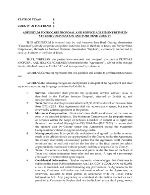 Fillable Online ADDENDUM TO PROCARE PROPOSAL AND SERVICE AGREEMENT ...