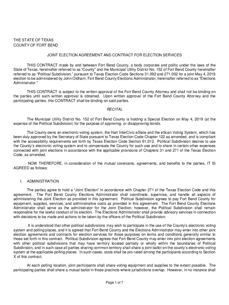 Fillable Online THIS CONTRACT made by and between Fort Bend County, a body corporate and politic ...