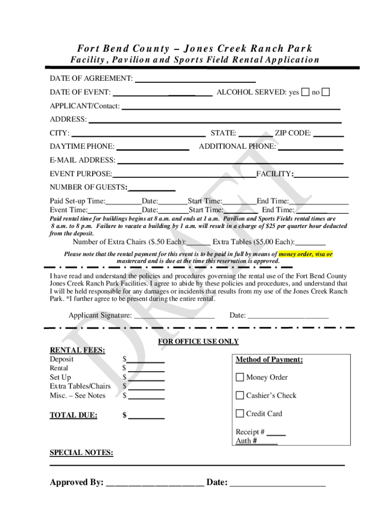 Fillable Online Fort Bend CountyJones Creek Ranch Park Fax Email Print ...