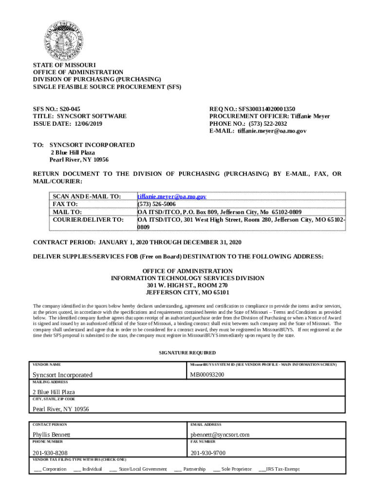 SINGLE FEASIBLE SOURCE PROCUREMENT (SFS) Doc Template | pdfFiller