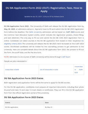 Fillable Online DU BA Application Form 2023: Registration, Fees, How to Apply Fax Email Print ...