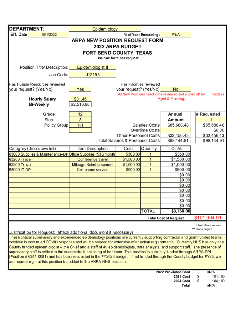 Fillable Online 14 - ARPA New Position Request Form - Epidemiologist II.xlsx Fax Email Print ...
