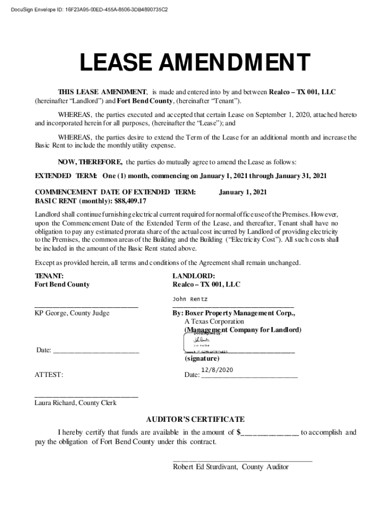 Fillable Online THIS LEASE AMENDMENT, is made and entered into by and ...