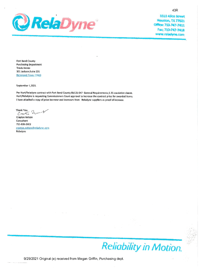 Fillable Online 9/29/2021 Original (e) received from Megan Griffin, Purchasing dept Fax Email ...