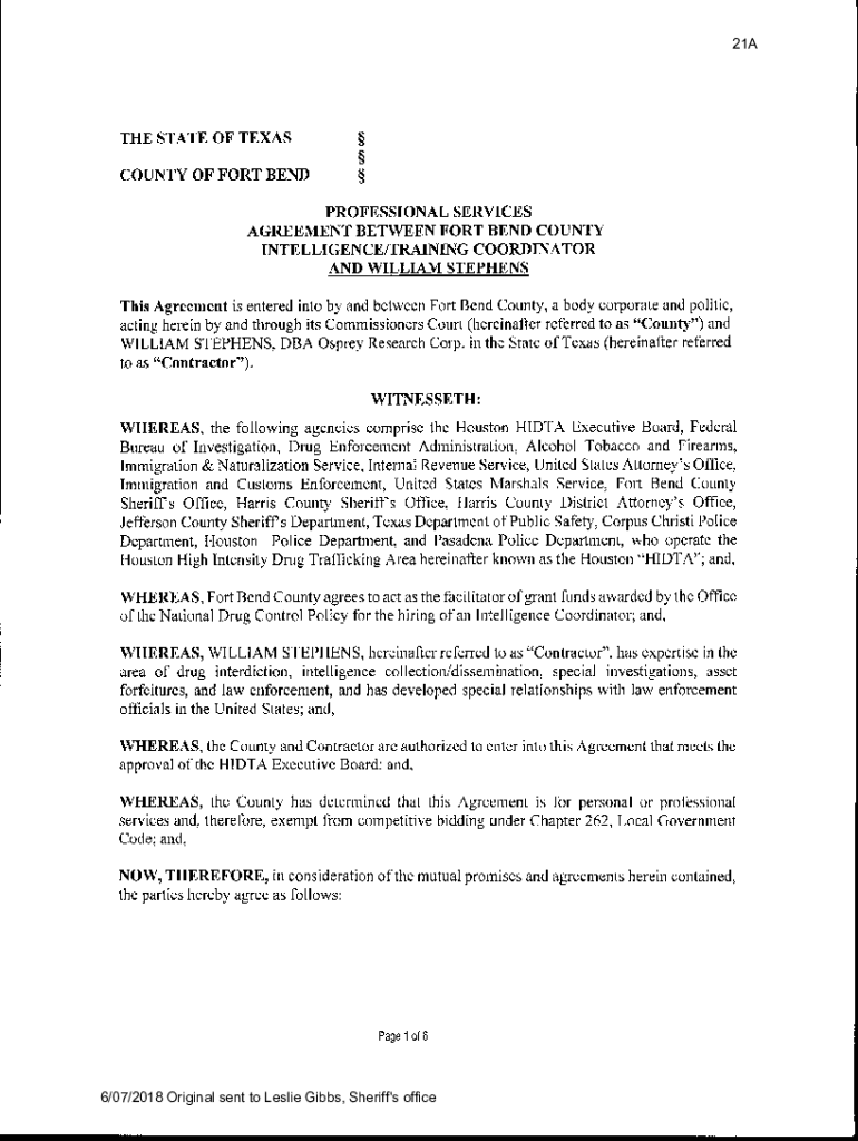 Fillable Online This Agreement is entered into by and between Fort Bend ...