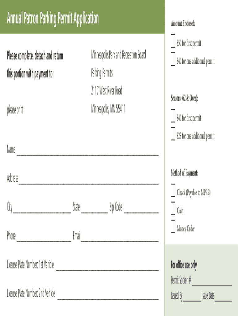 Fillable Online Minneapolis Parks Parking Permit - Fill Online ...