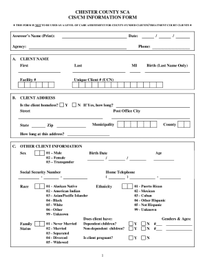 Fillable Online CHESTER COUNTY SCA CIS/CM INFORMATION FORM Fax Email ...
