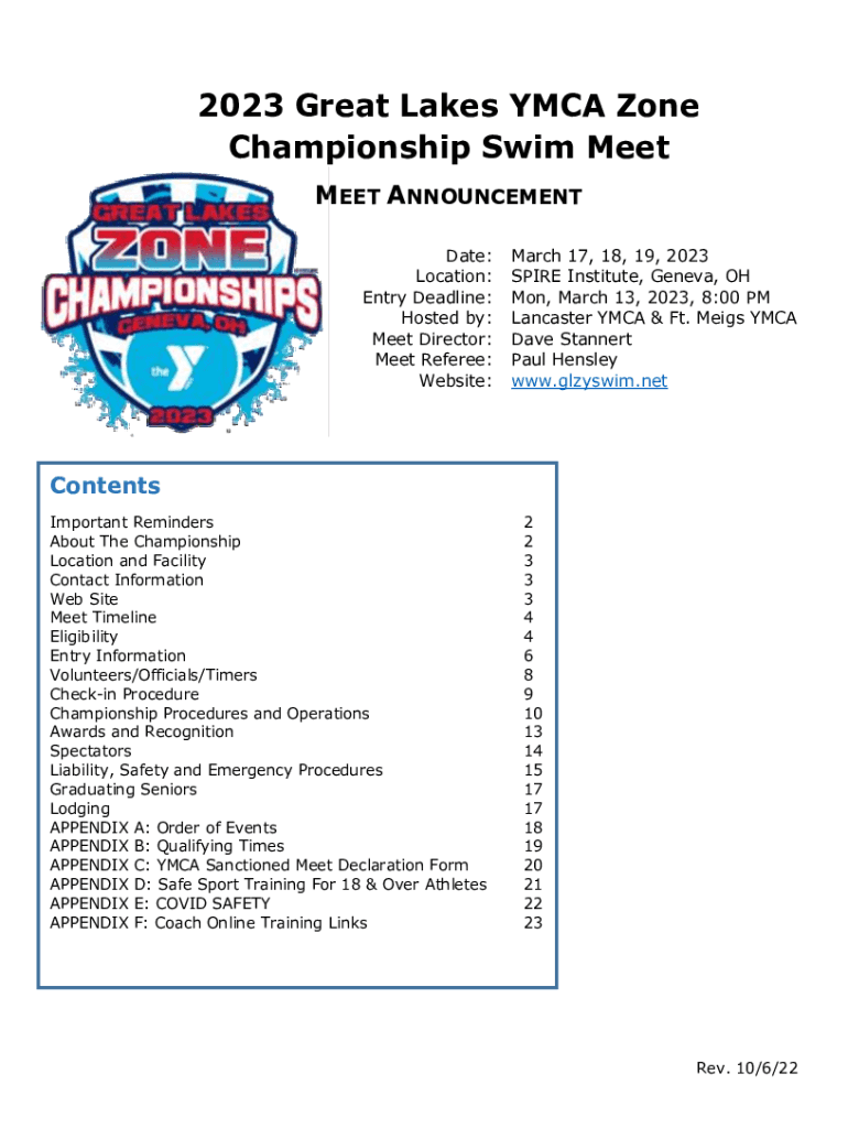 Fillable Online Great Lakes YMCA Zone Championships Fax Email Print - pdfFiller