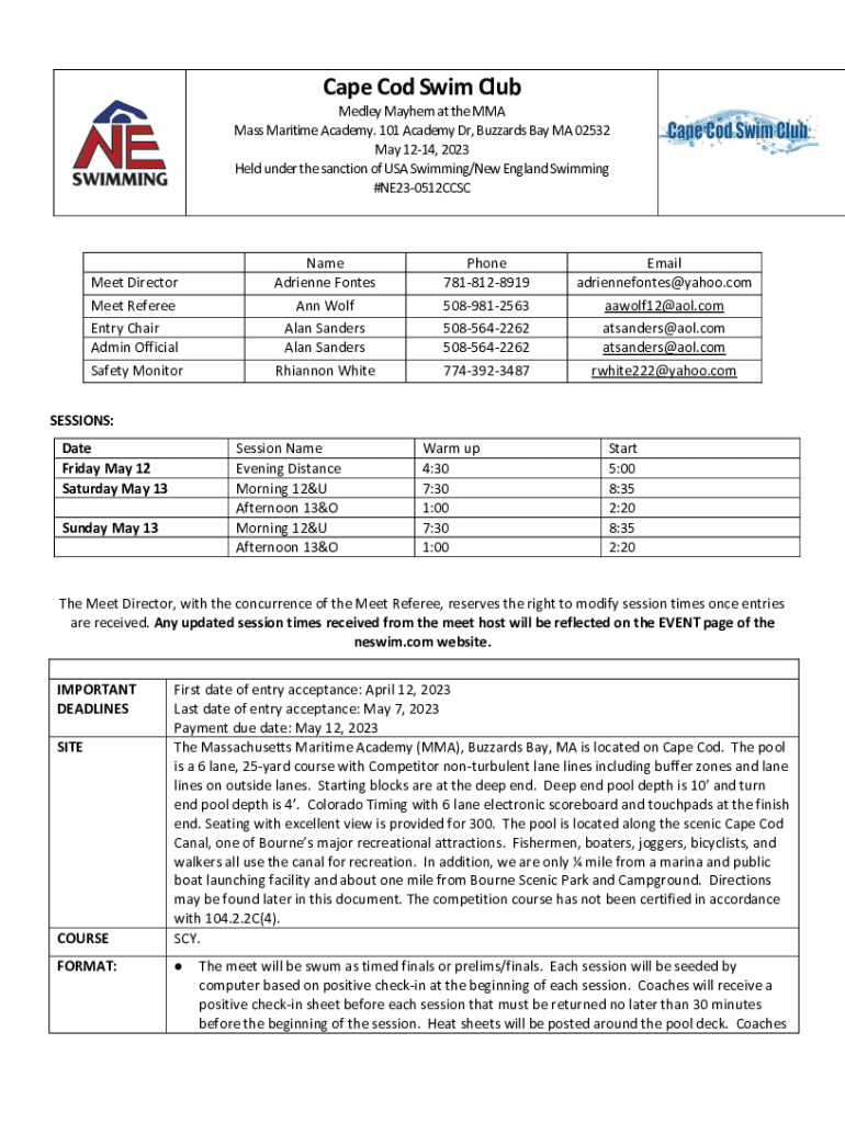 Fillable Online The Cape Cod Swim ClubBuzzards Bay MA Fax Email Print ...