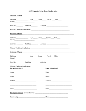 Fillable Online Swim Team Registration and Swim Suit Order Night will ...