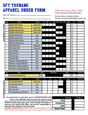 Fillable Online SFY Tsunami Swim Team - Slide Sandals Order Form Fax ...