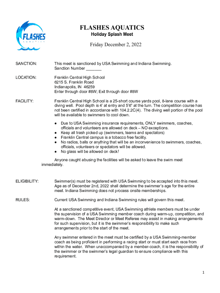 Fillable Online SANCTION: This meet is sanctioned by USA Swimming and Indiana ... Fax Email ...