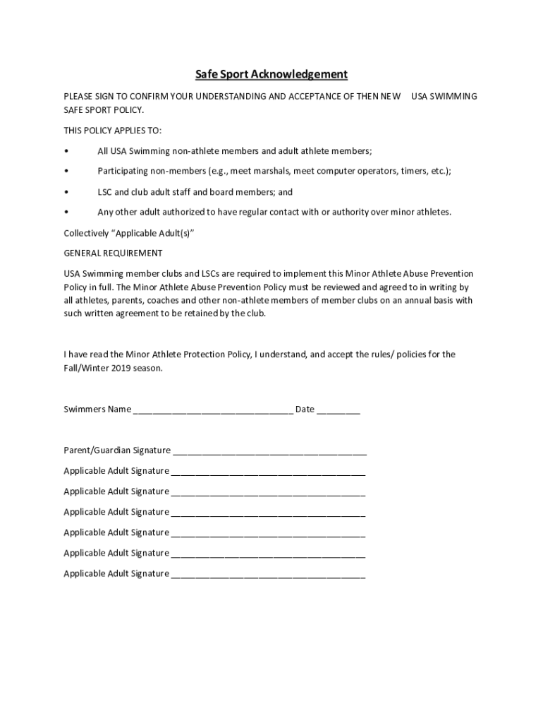 Fillable Online Safe Sport Club Recognition program Fax Email Print ...