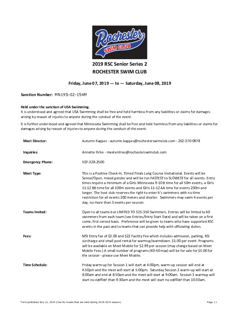 Fillable Online ROCHESTER SWIM CLUB Fax Email Print - pdfFiller