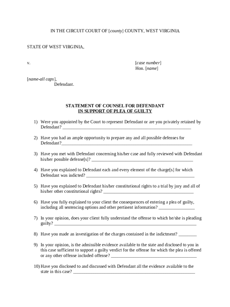 Statement In Support of Plea of Guilty Doc Template | pdfFiller