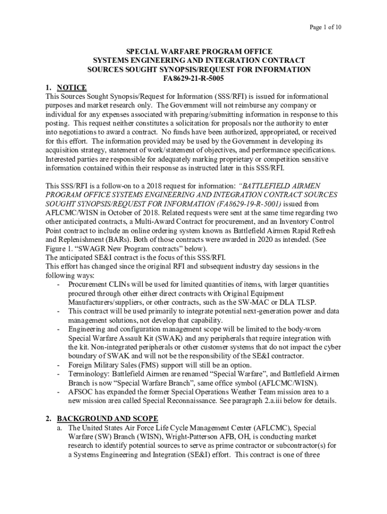 Fillable Online Sources Sought Notice/Request For Information Army ...