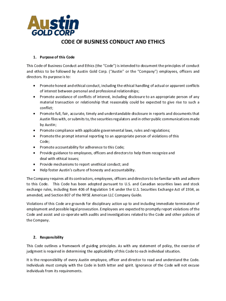 Fillable Online 1. Policy Overview This Code of Business Conduct and ...