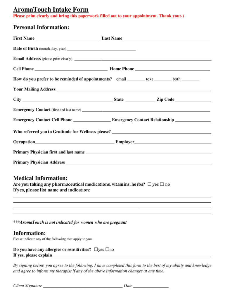 Fillable Online Intake Form Aromatherapy.docx - BODY IN BALANCE CLIENT ...