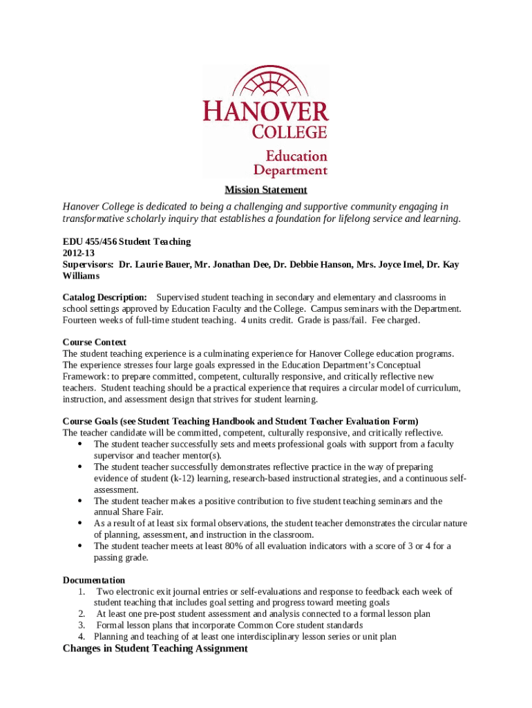 Hanover College Mission and Department Philosophy - education hanover ...