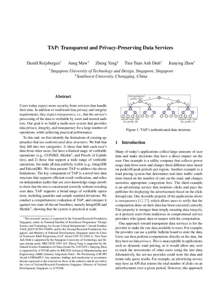 Fillable Online TAP: Transparent and Privacy-Preserving Data Services Fax Email Print - pdfFiller