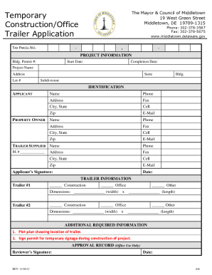Fillable Online Temporary Construction/Office Trailer Application Fax ...
