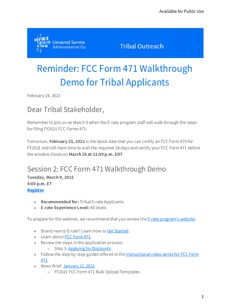 Fillable Online FCC Form 471 Walkthrough Demo for Tribal Applicants Fax ...