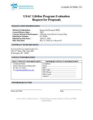 Fillable Online USAC Lifeline Program Evaluation Request for Proposals ...