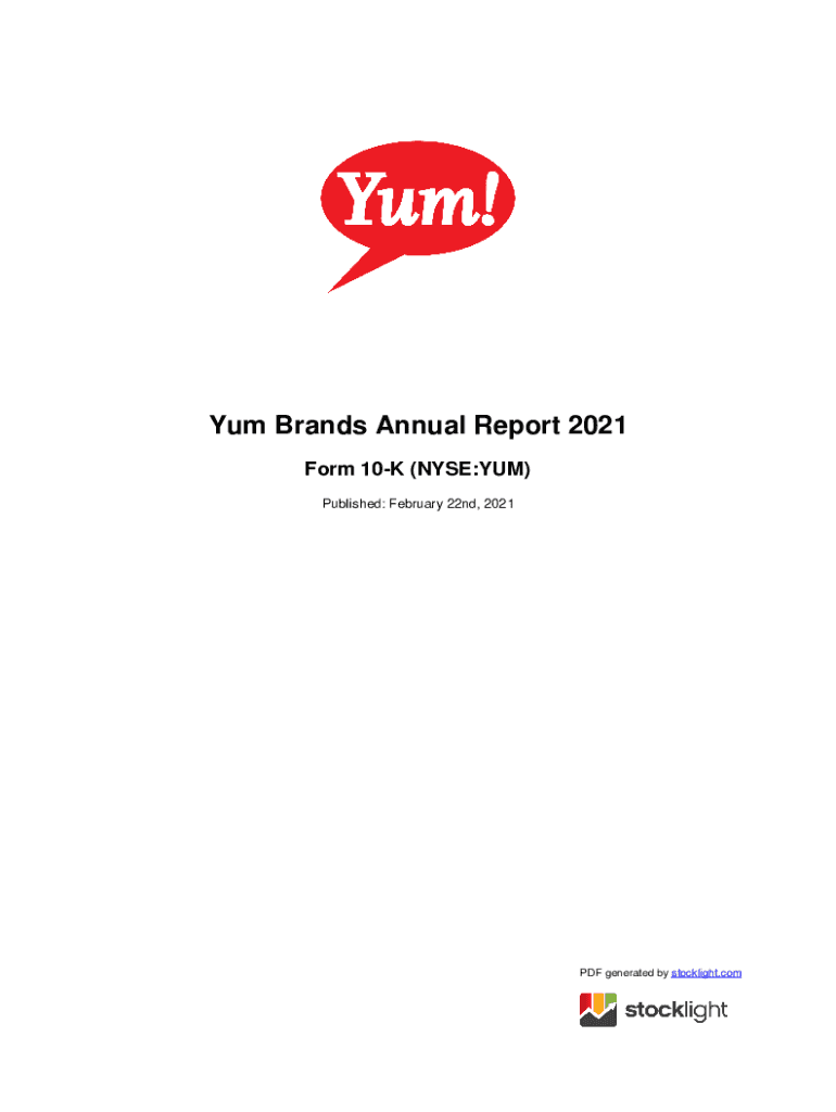 Fillable Online Yum Brands Inc (YUM) SEC Filing 10-K Annual Report ...