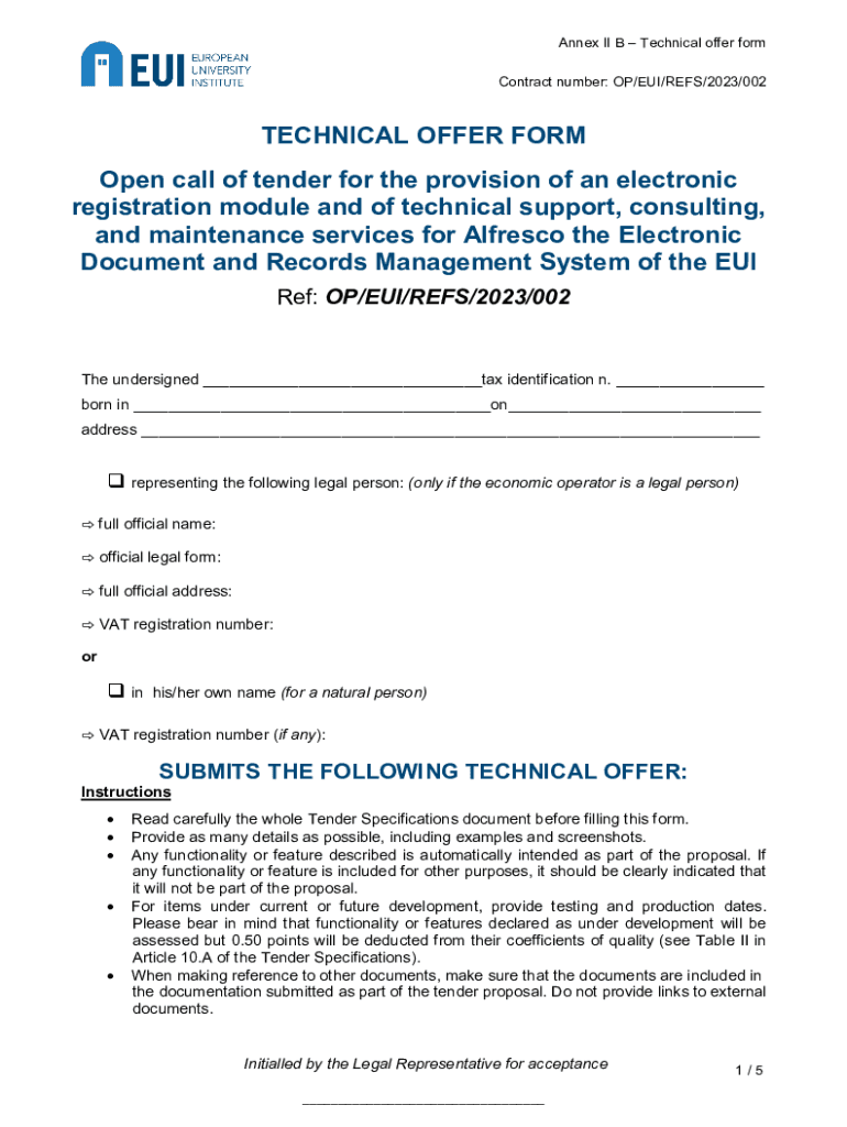 Fillable Online Annex II BTechnical offer form Fax Email Print - pdfFiller