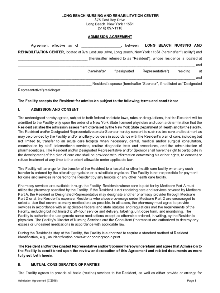 Fillable Online Nursing Home Admission Agreements - Fact Sheet Fax Email Print - pdfFiller