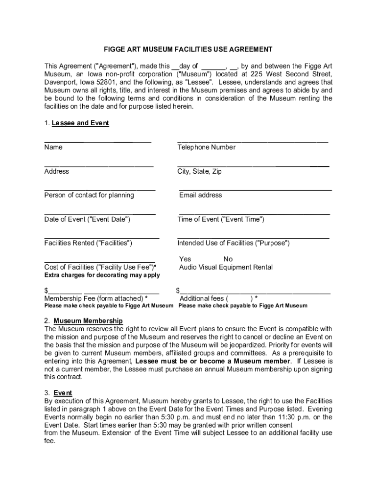 Fillable Online FACILITIES USE AGREEMENT - PDF Free Download Fax Email Print - pdfFiller