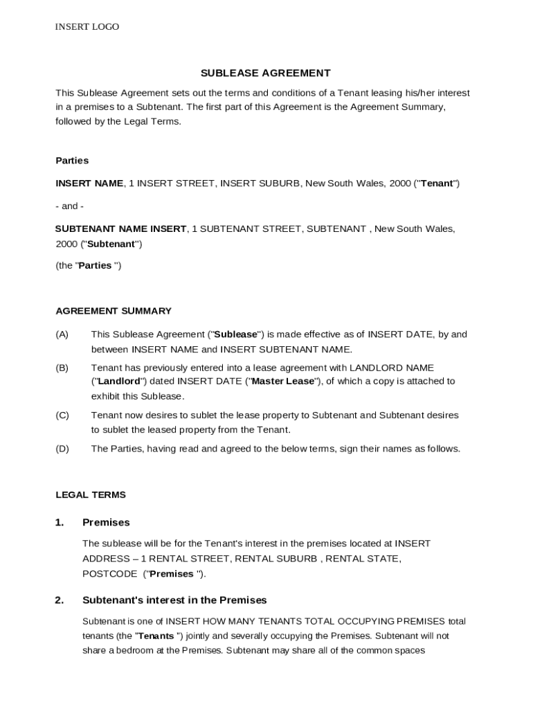 Free Sublease Agreement Template - PDFWord - es Doc Template | pdfFiller