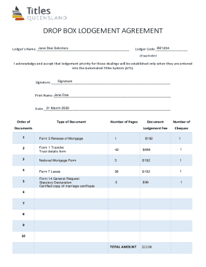 Fillable Online Drop box lodgement agreement example. Example of how to ...
