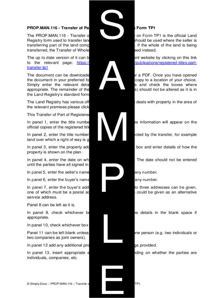 Fillable Online Transfer of Part of Registered Title on Form TP1 Fax ...