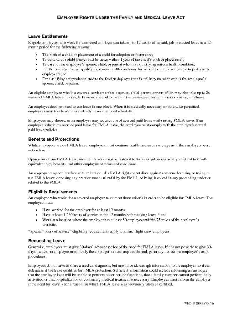 Fillable Online Employee Rights and Responsibilities Under the Family ...
