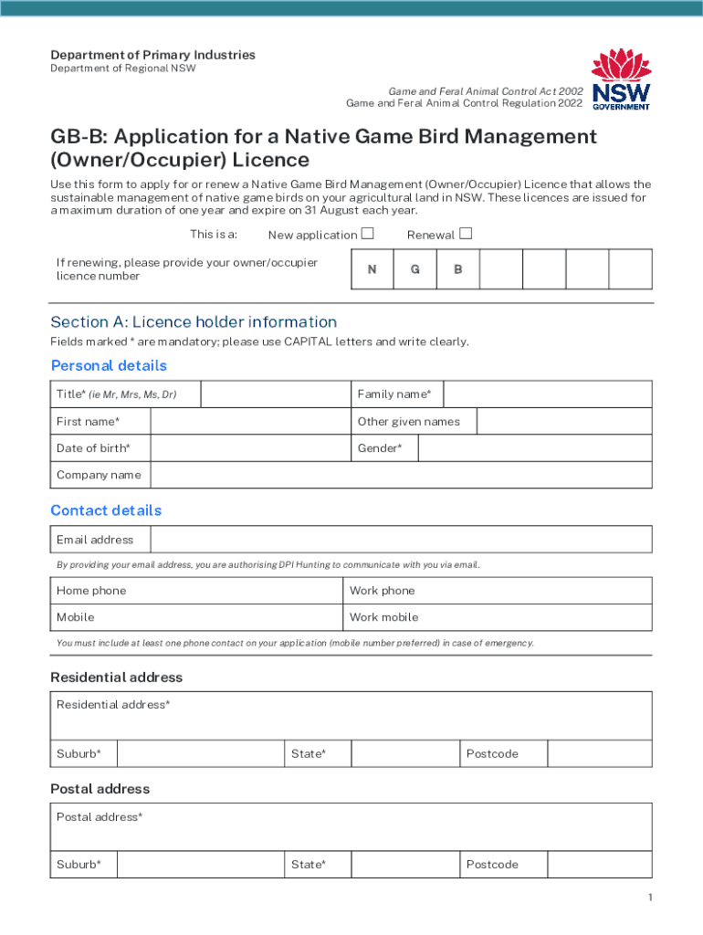 Fillable Online form-gb-b-native-game-bird-management-licence- ... Fax ...